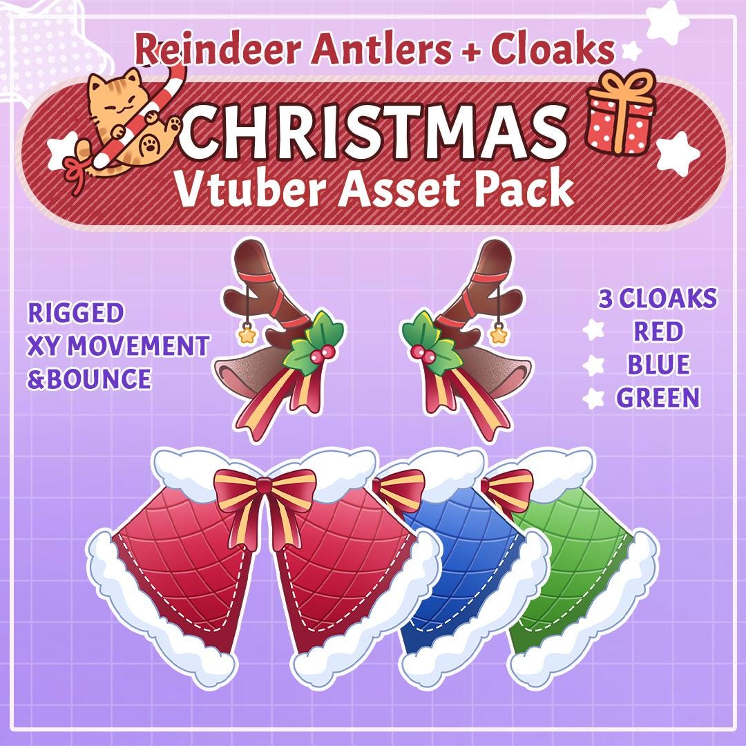 Rigged Live2d Vtuber Assets | Christmas Reindeer Antlers + Christmas ...