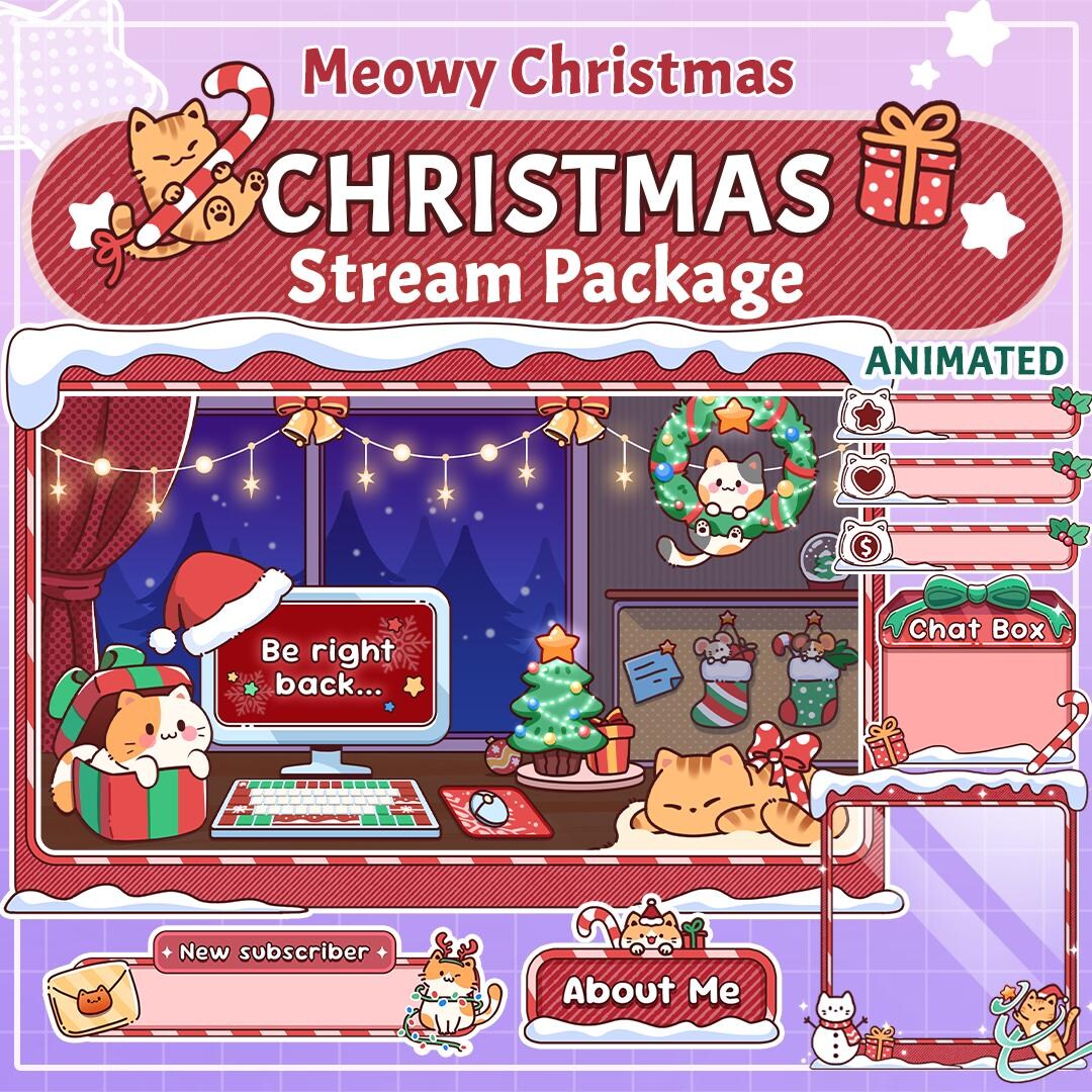 Stream Overlay Package - Meowy Christmas | Cute and Cozy Twitch ...