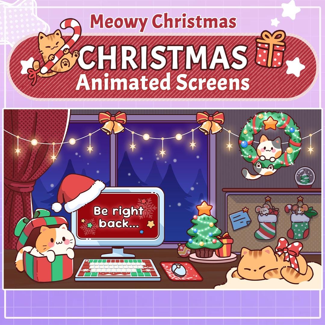 Meowy Christmas Animated Stream Screens: Cat Twitch Overlay, Space Cats ...