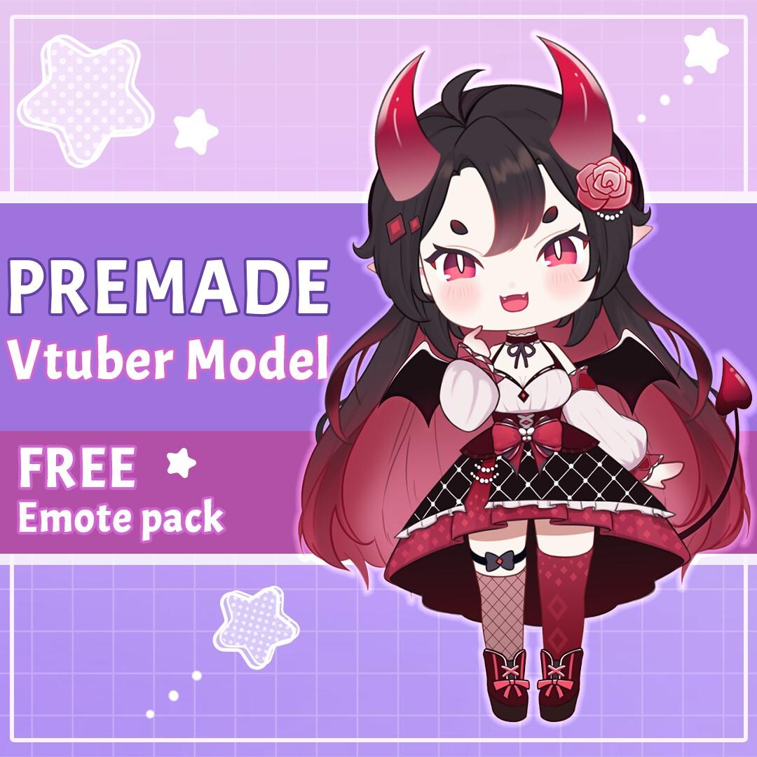 Premade Live2d Vtuber Model: VELVET - Customizable Cute Demon Chibi Avatar for Streaming - Full ...