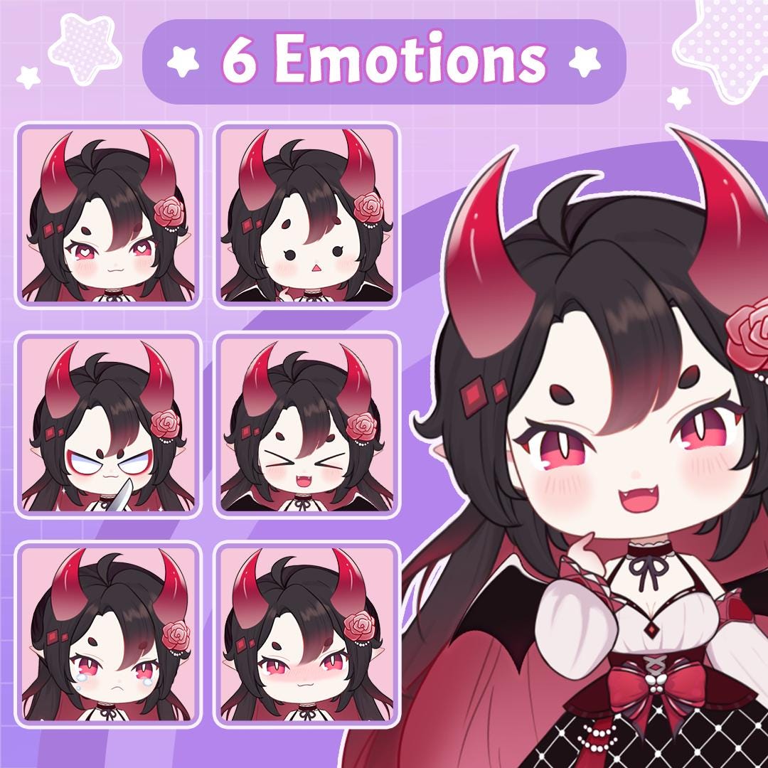 Premade Live2d Vtuber Model: VELVET - Customizable Cute Demon Chibi ...