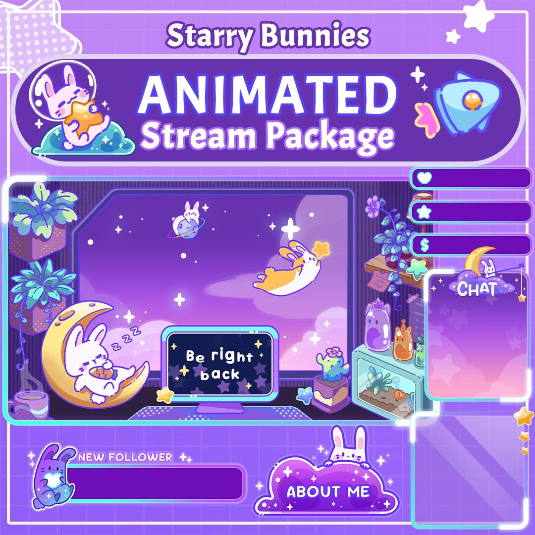 Stream Overlay Package - Starry Bunnies | Cute and Cozy Twitch Overlays ...