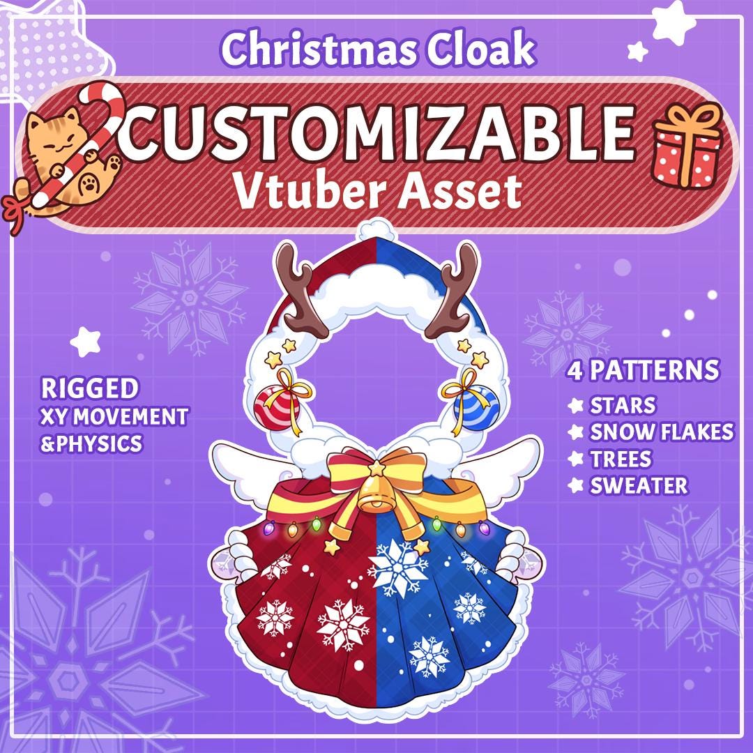Customizable Live2d Vtuber Asset | Rigged Christmas Cloak | Vtuber ...