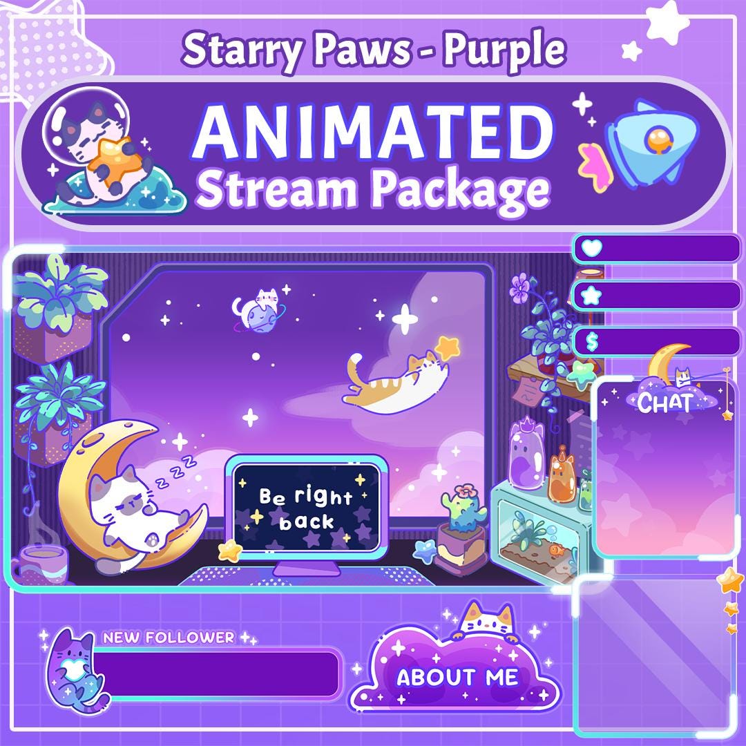 Stream Overlay Package - Starry Paws | Cute and Cozy Twitch Overlays ...