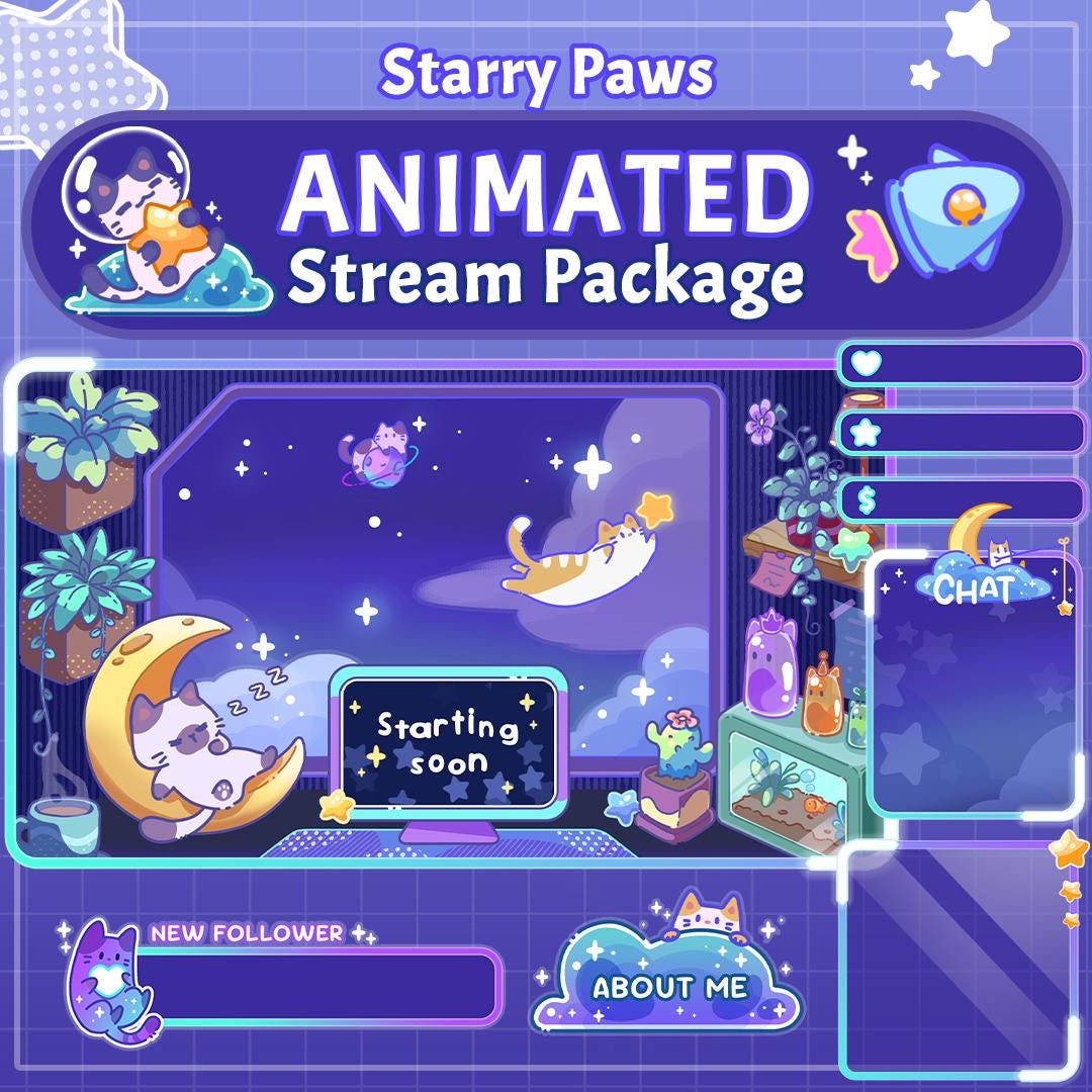 Stream Overlay Package - Starry Paws | Cute and Cozy Twitch Overlays ...