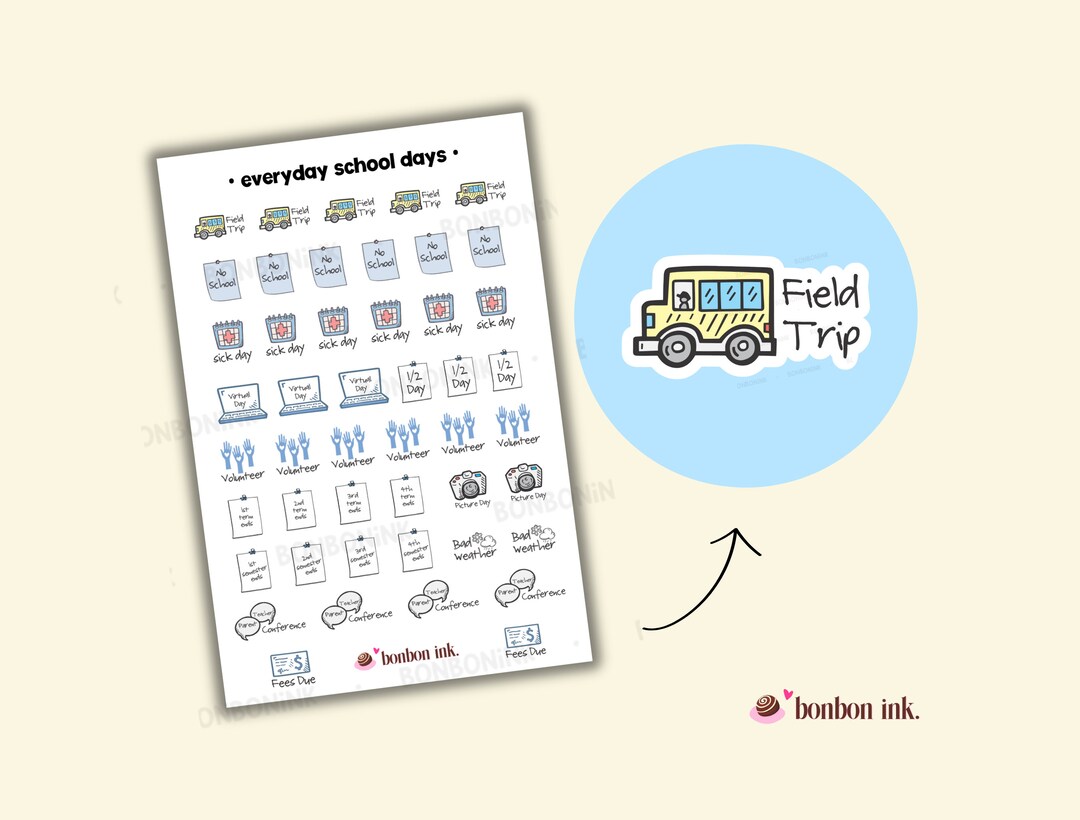 Everyday School Days Sticker Sheet • School Calendar Stickers (1/2 ...