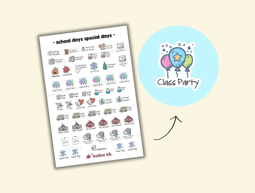 Special Days School Days Sticker Sheet School Calendar Stickers 1/2 ...