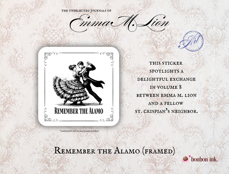Emma M Lion Sticker, Remember the Alamo (w/victorian Frame), Emma M ...