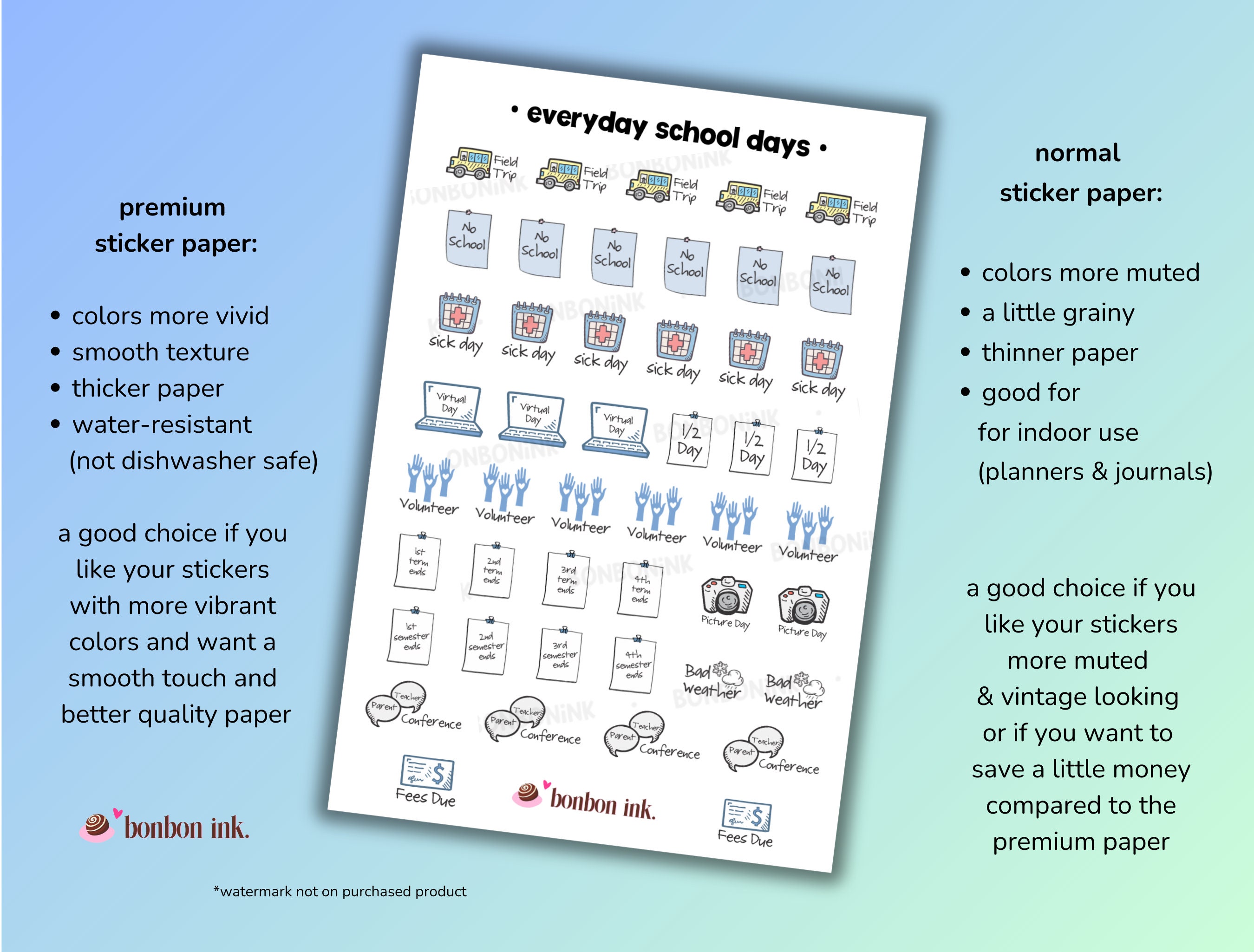Everyday School Days Sticker Sheet • School Calendar Stickers (1/2 ...