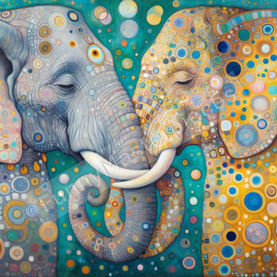 Two Elephants Kiss Gustav Klimt Painting Digital Animals Art Print ...
