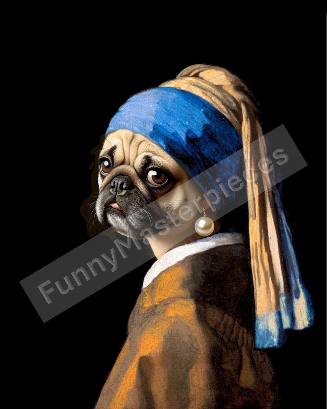 Girl With a Pearl Earring Pug Dog Vermeer Painting Parody Vermeer Print ...
