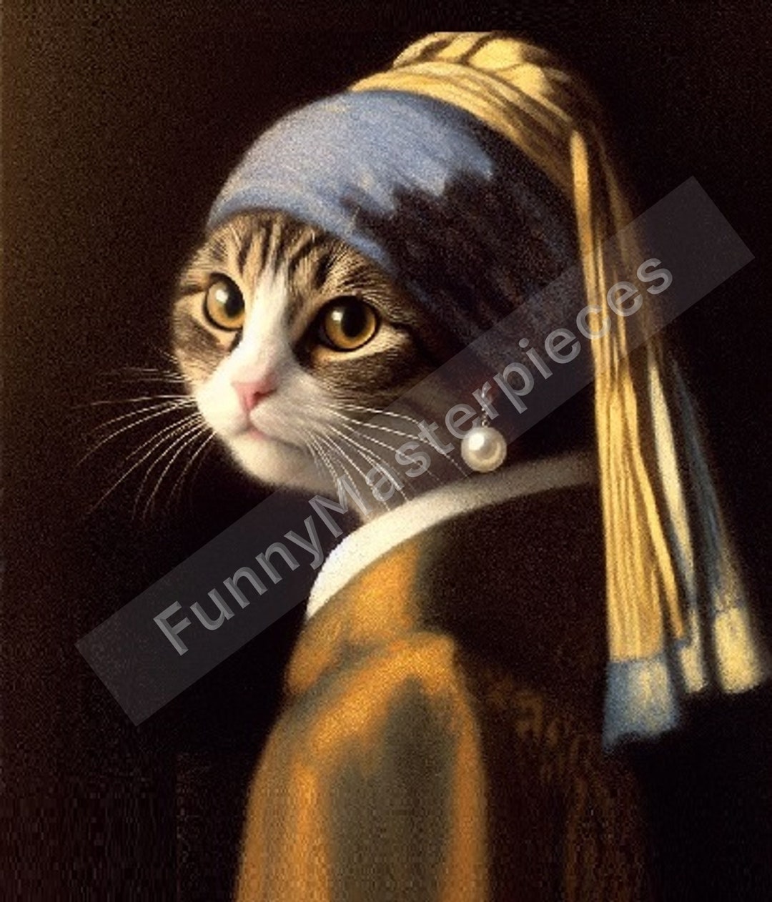Girl With a Pearl Earring Vermeer Painting Parody Vermeer Print Cat ...