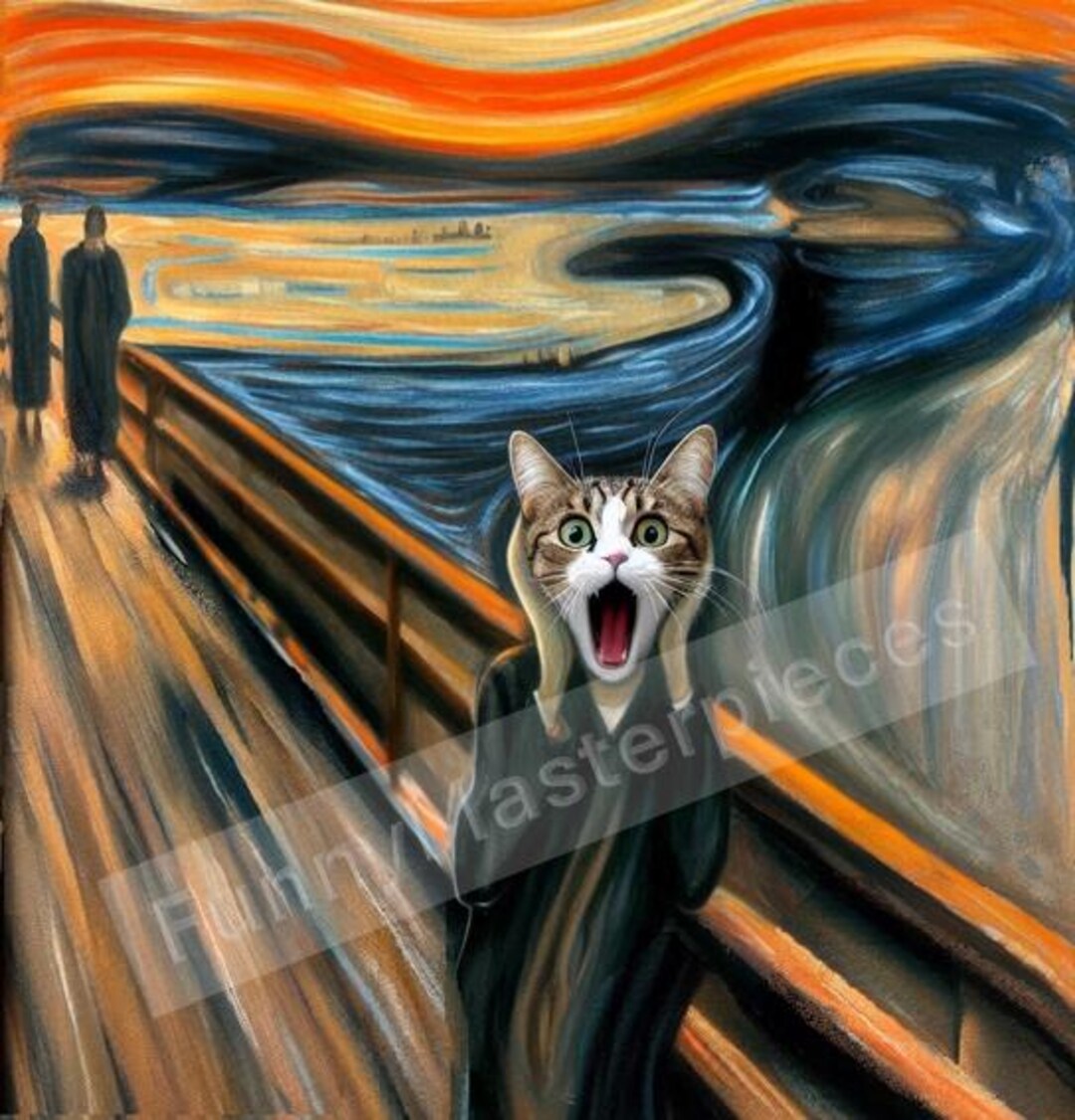 Scream Cat Edvard Munch Painting Funny Scream Parody Digital Art Print ...
