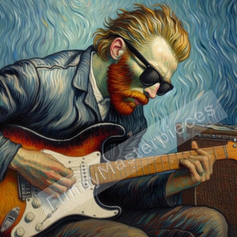 Van Gogh With Rock Guitar Digital Art Print Guitarist Rock Musician Van ...
