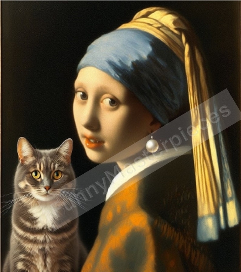 Vermeer Girl With a Pearl Earring and Cat Vermeer Paintings Poster Girl ...