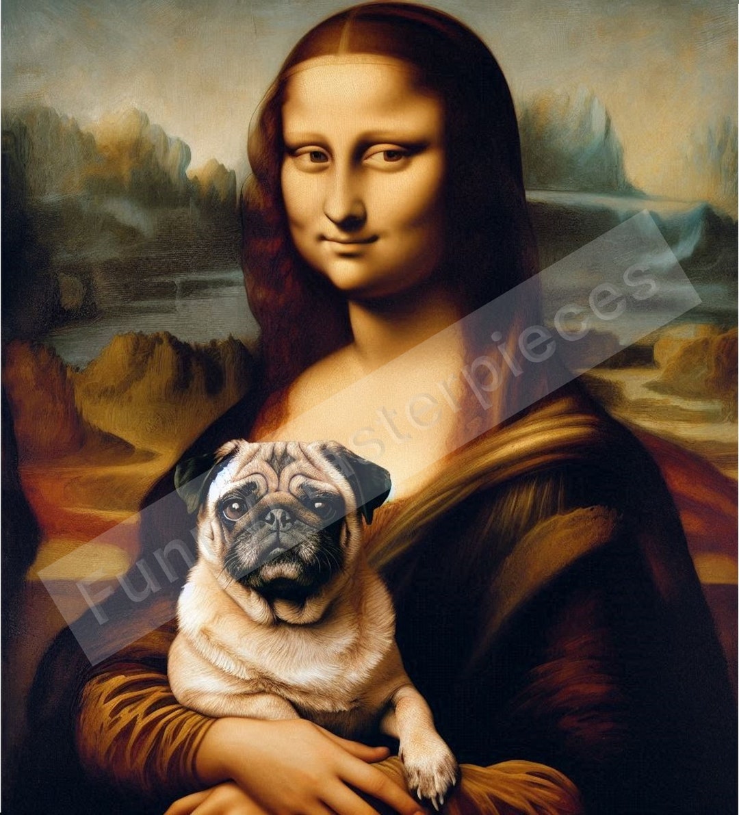 Mona Lisa With Pug Dog Leonardo Da Vinci Digital Art Print Printable ...