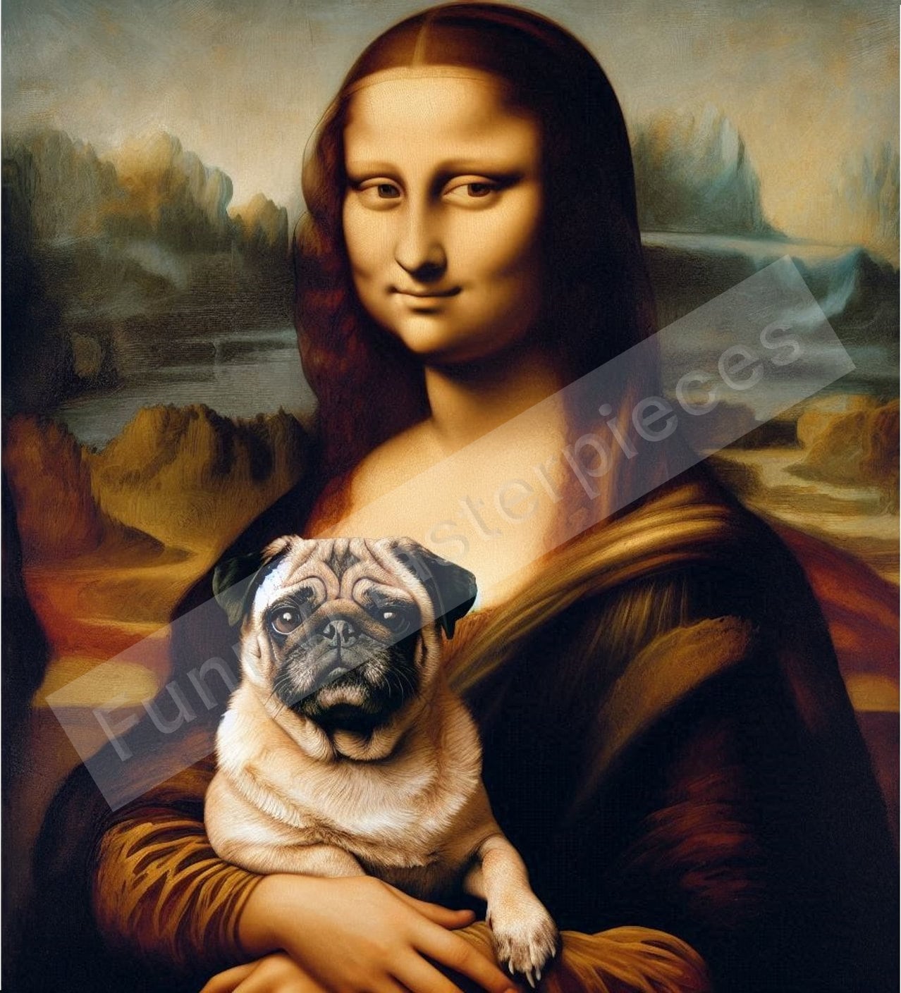 Mona Lisa With Pug Dog Leonardo Da Vinci Digital Art Print Printable ...