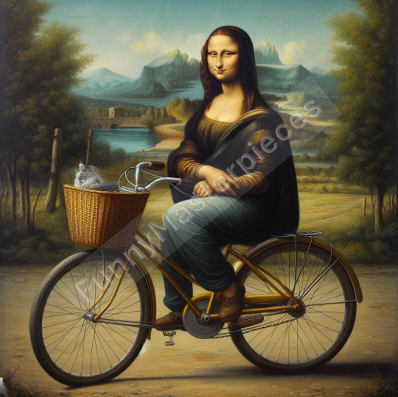 Mona Lisa With Bike Leonardo Da Vinci Digital Art Print Printable Wall ...