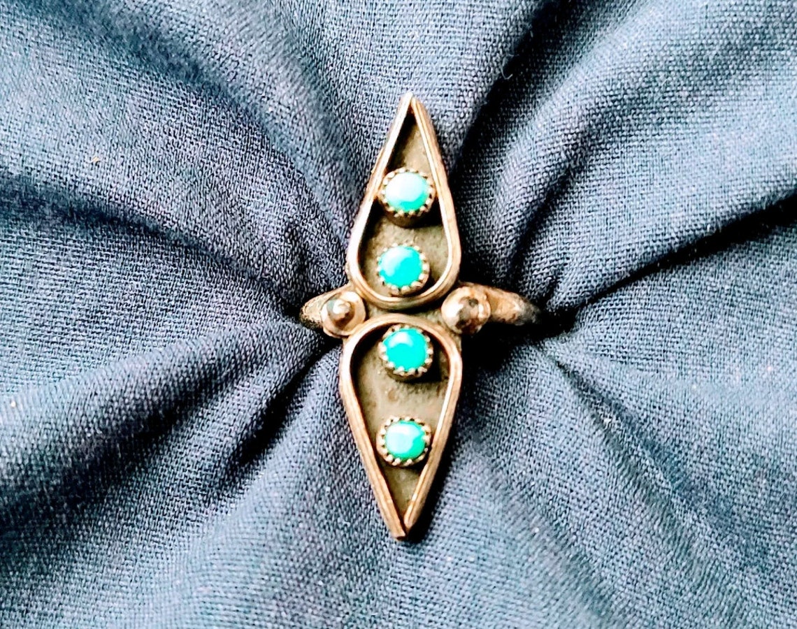 Vintage Zuni Turquoise Sterling Silver Shadowbox Ring Size 5.5 - Etsy