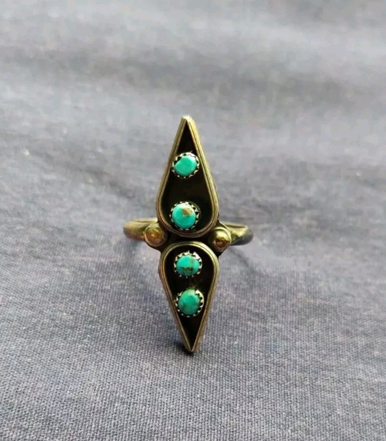 Vintage Zuni Turquoise Sterling Silver Shadowbox Ring Size 5.5 - Etsy