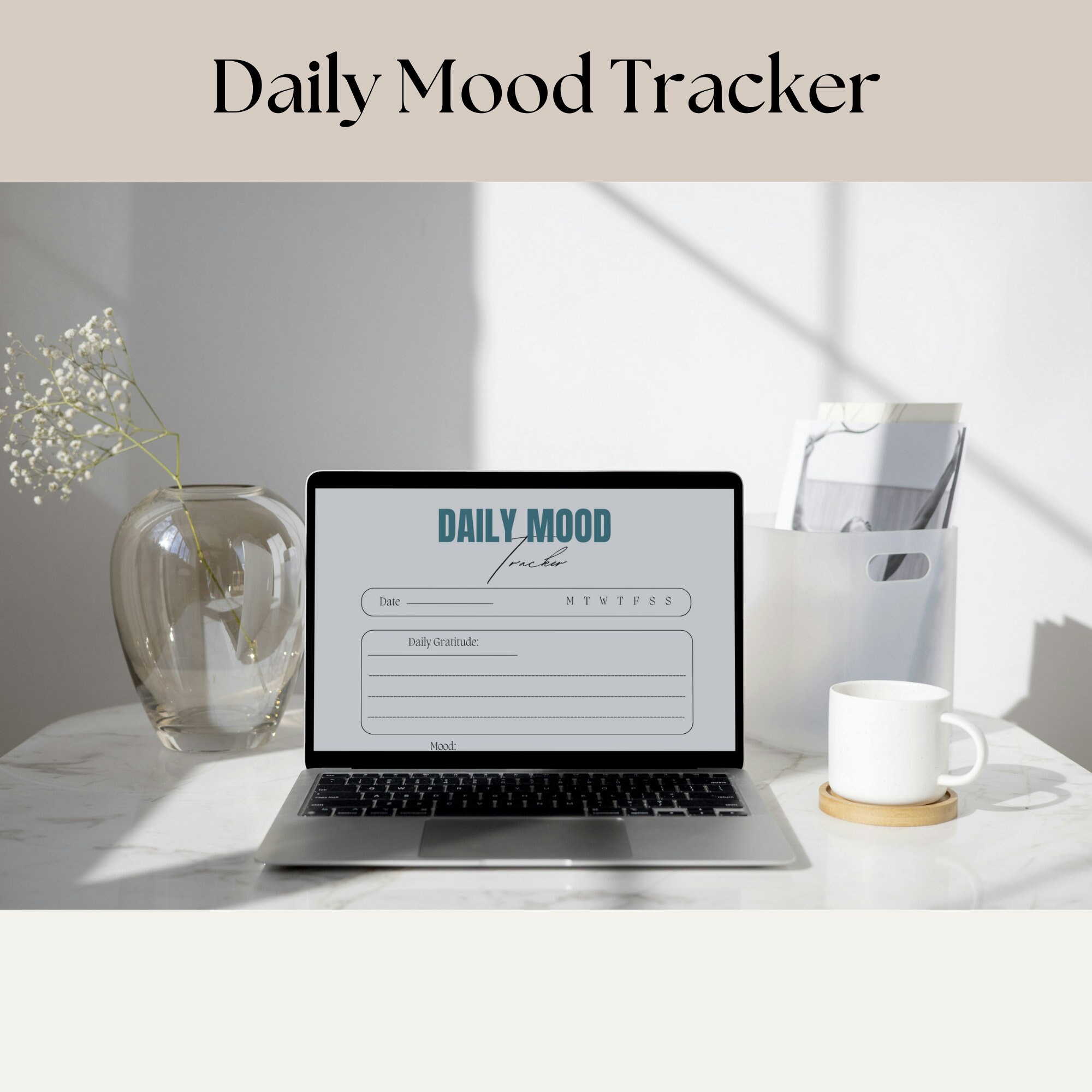 Mood Tracker Printable Self-love Journal & ADHD Digital Planner Premade Bullet Journal CBT Mood ...