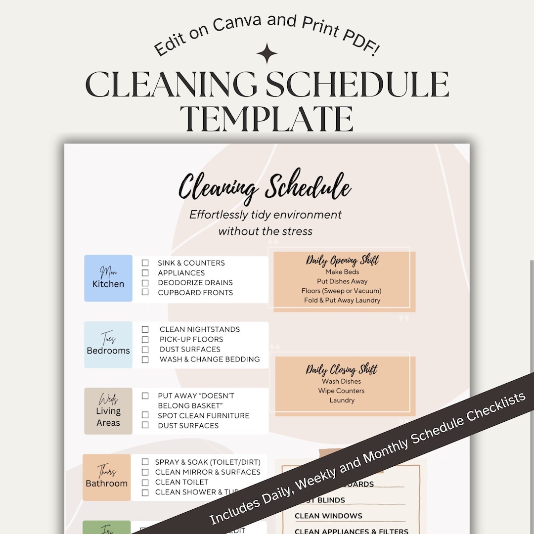 Printable Family Cleaning Schedule| Kids Chore Chart| Moving Checklist ...