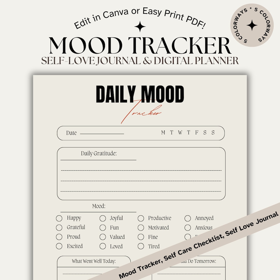 Mood Tracker Printable Self-love Journal & ADHD Digital Planner Premade ...