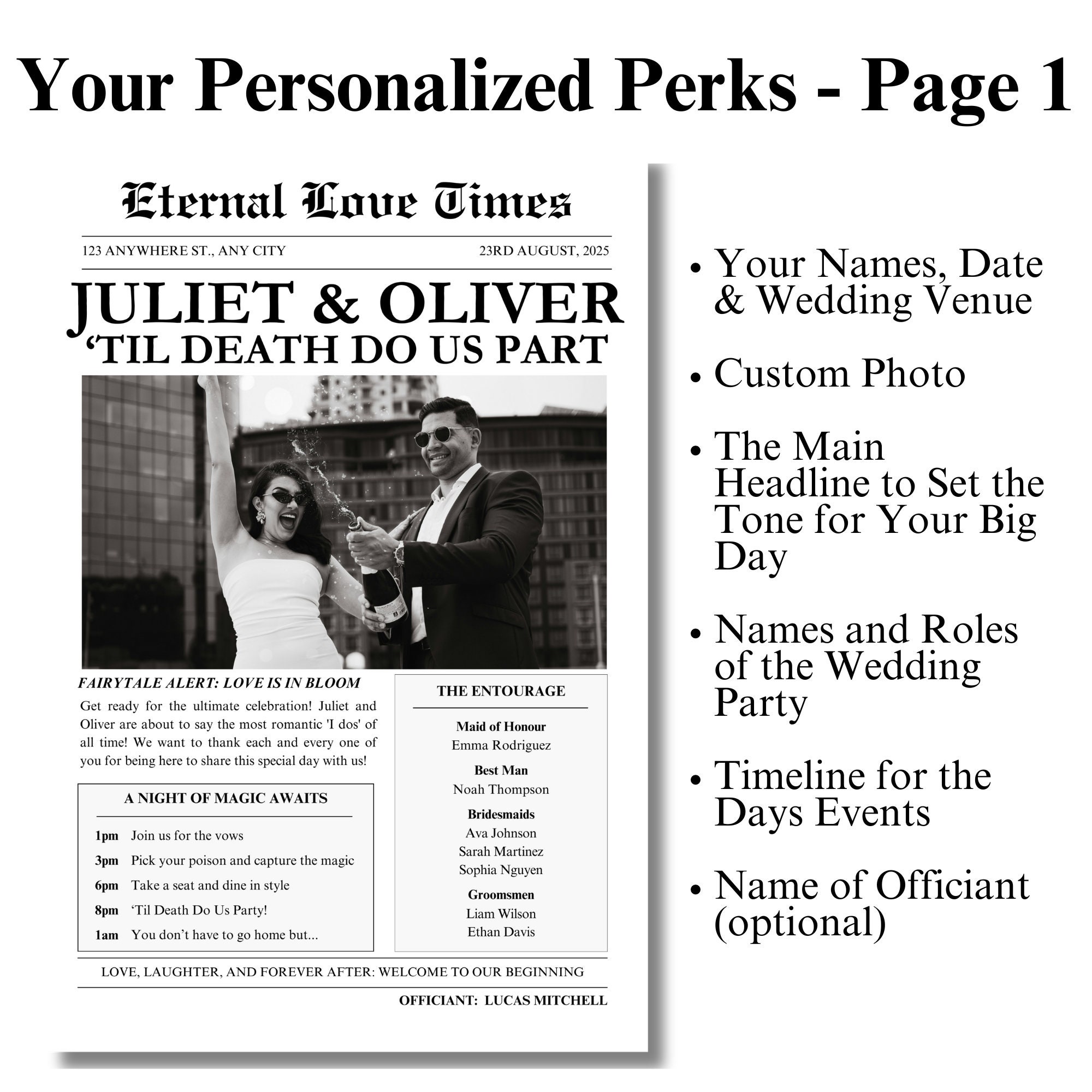 Made to Order Custom Newspaper Wedding Program: Wedding Newspaper Made ...