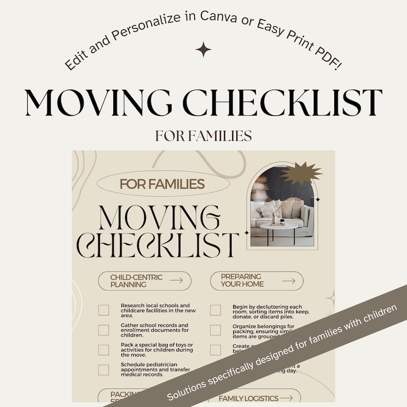 Comprehensive Moving Checklist Families With Children Task Tracker ...