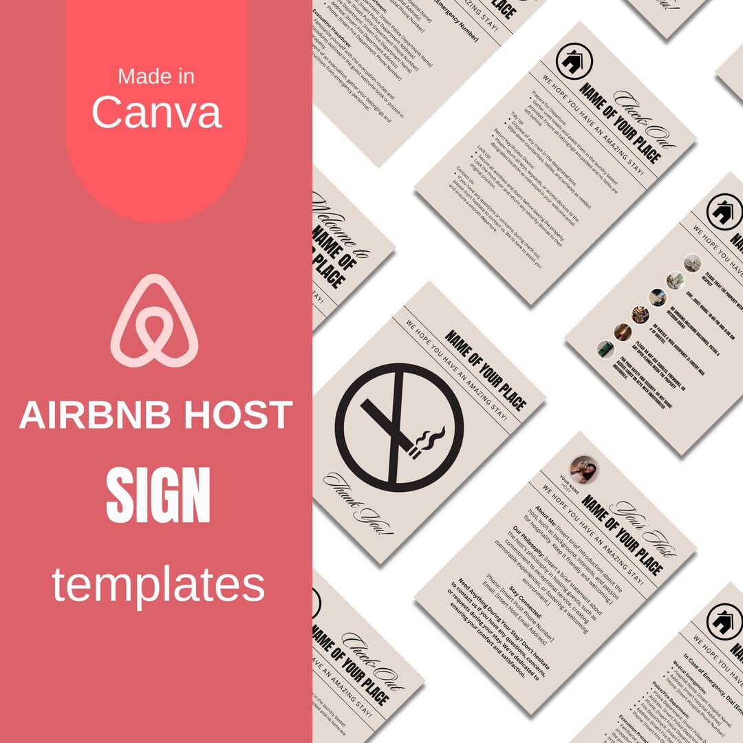 Airbnb Signs - Template Bundle | Airbnb Host Bundle | Airbnb Wifi Sign ...