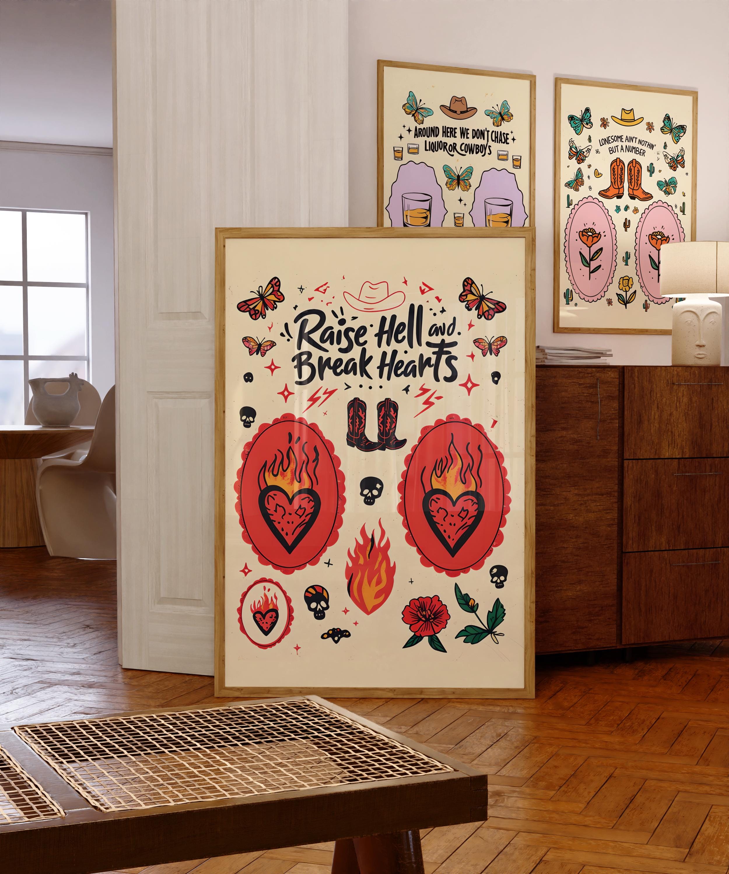 Coastal Cowgirl Wall Art Trio | Retro Western Posters | Funny Girly Art ...