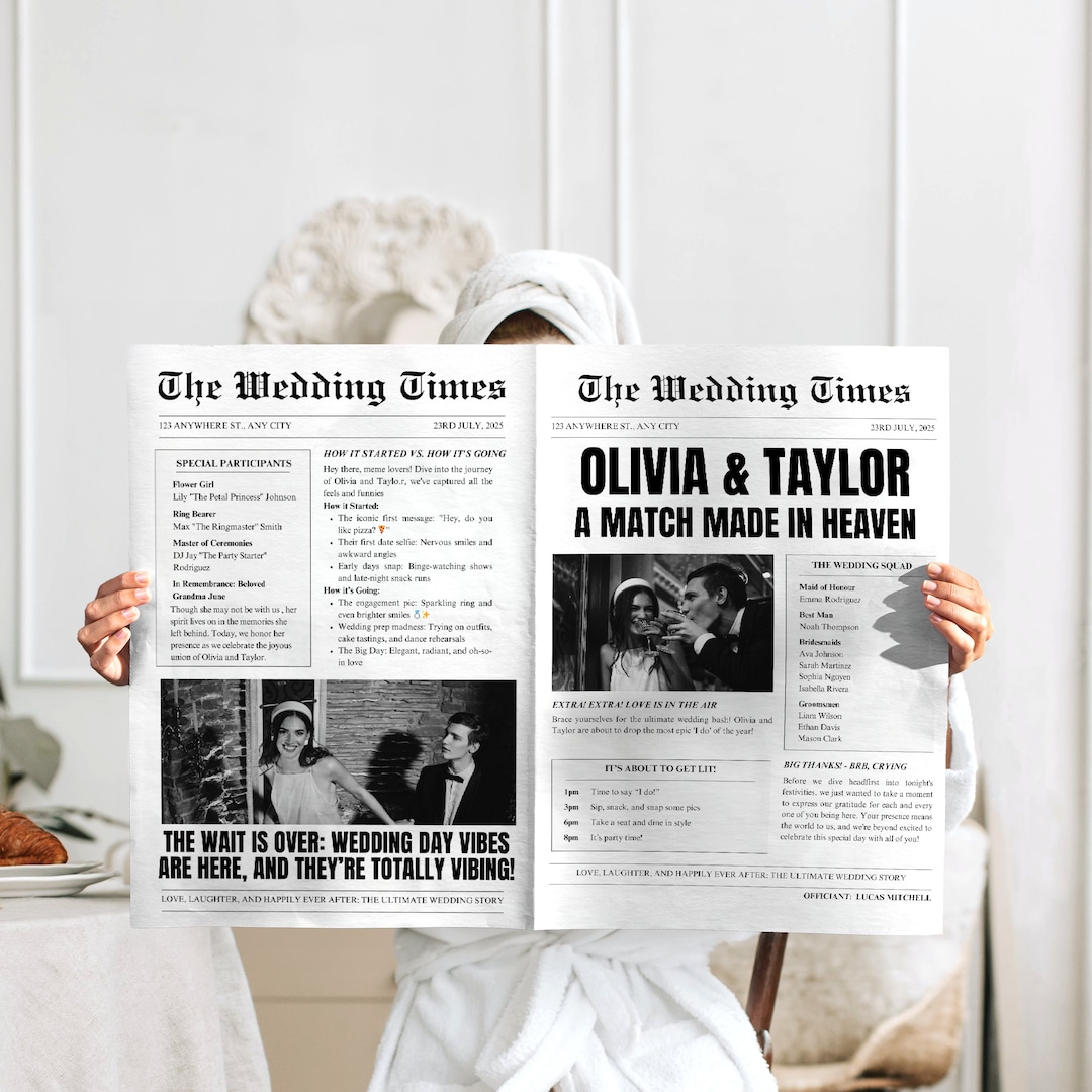 Ready to Print Custom Newspaper Wedding Program: Wedding Newspaper Made ...