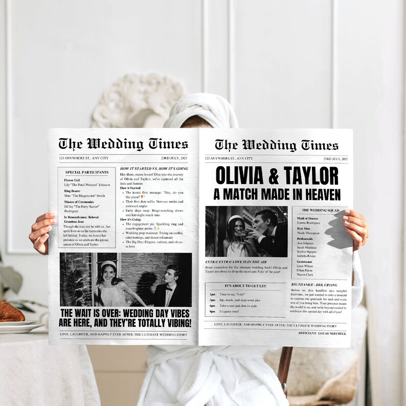Ready to Print Custom Newspaper Wedding Program: Wedding Newspaper Made ...