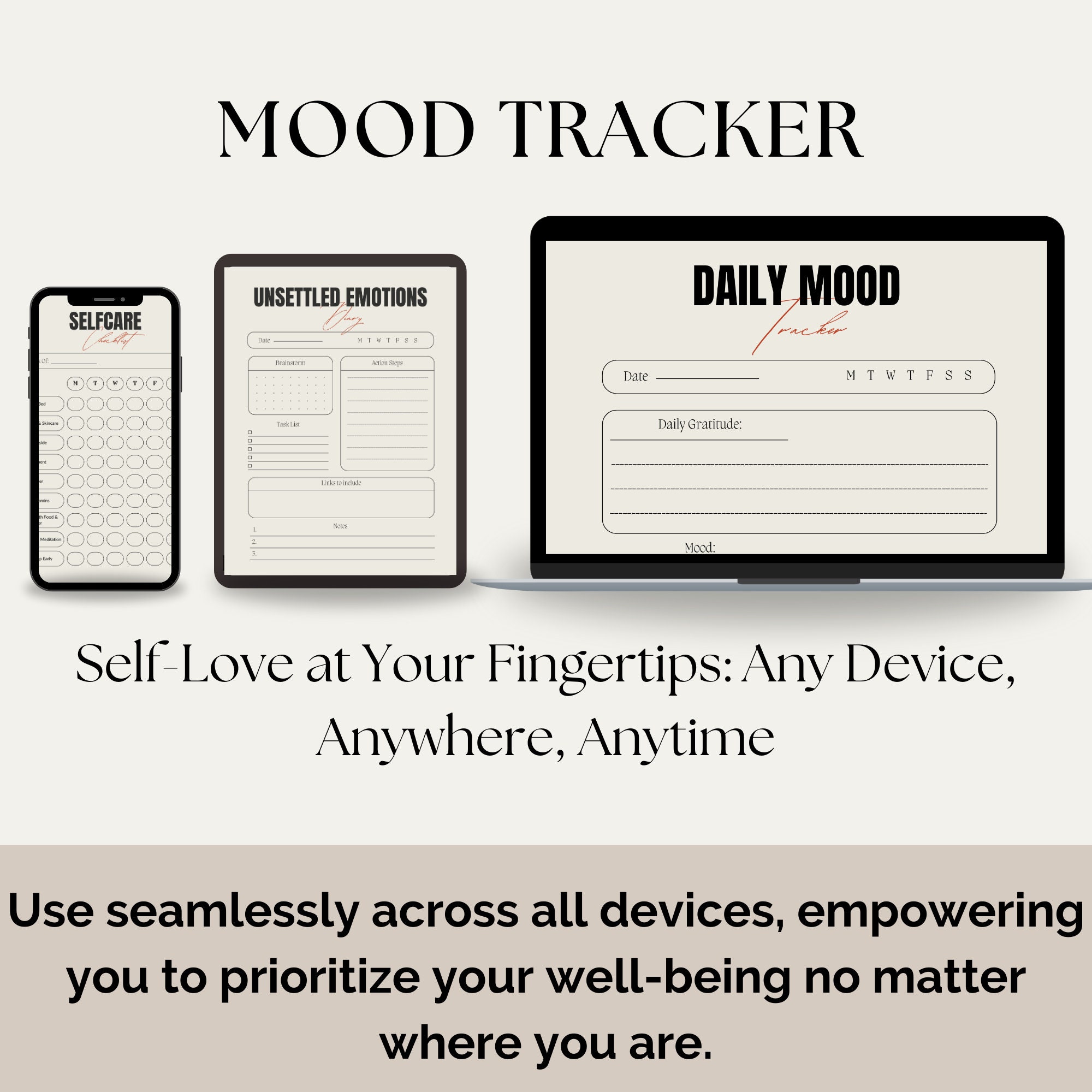 Mood Tracker Printable Self-love Journal & ADHD Digital Planner Premade Bullet Journal CBT Mood ...