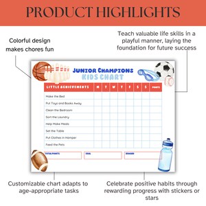 Kids Chore Chart - Junior Champions Kids Chart | Montessori Chore Chart ...