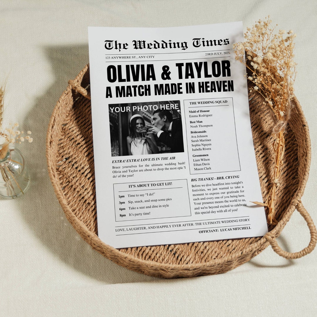 Ready to Print Custom Newspaper Wedding Program: Wedding Newspaper Made ...