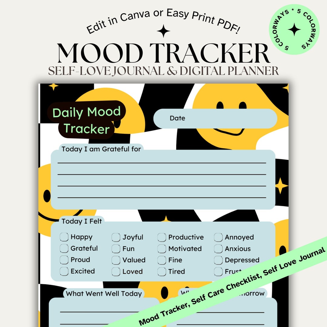 Emoticare Mood Tracker Printable Digital Planner & Self-love Journal ...