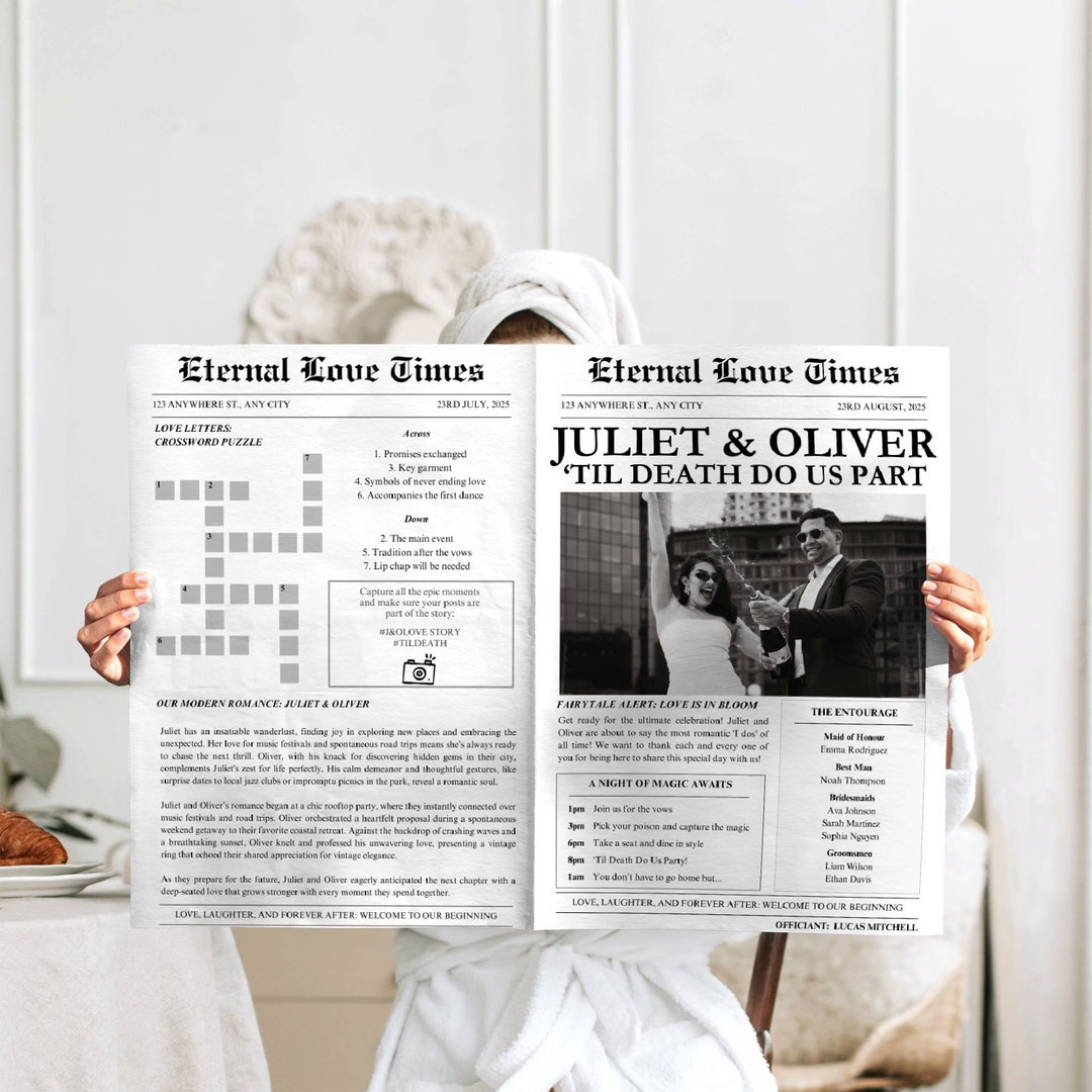 Made to Order Custom Newspaper Wedding Program: Wedding Newspaper Made ...