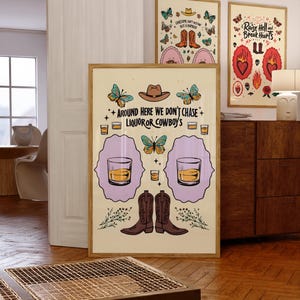 Coastal Cowgirl Wall Art Trio | Retro Western Posters | Funny Girly Art ...