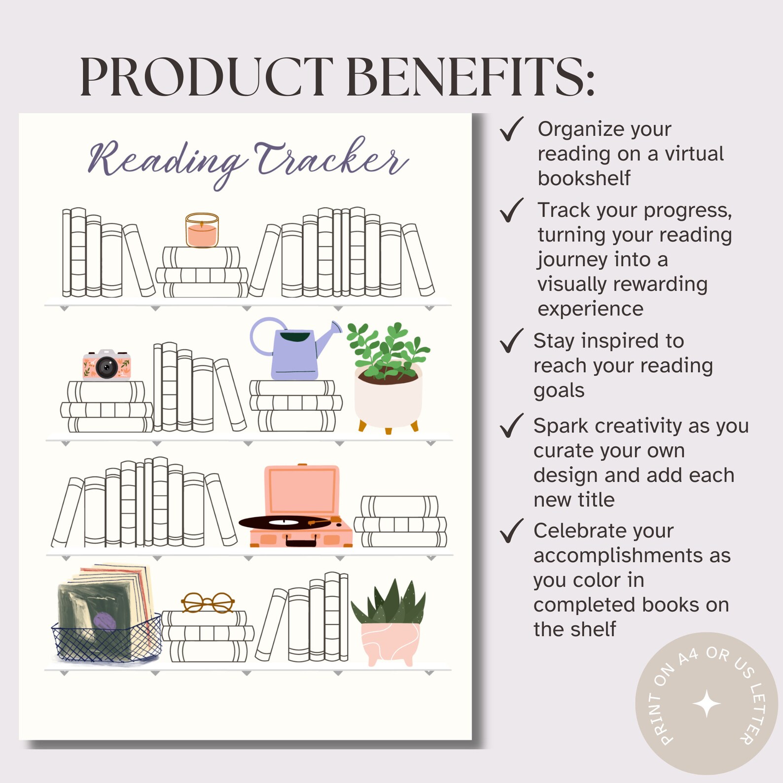 Reading Tracker Printable - Bookshelf Reward Chart 50 & 100 Book Stack ...