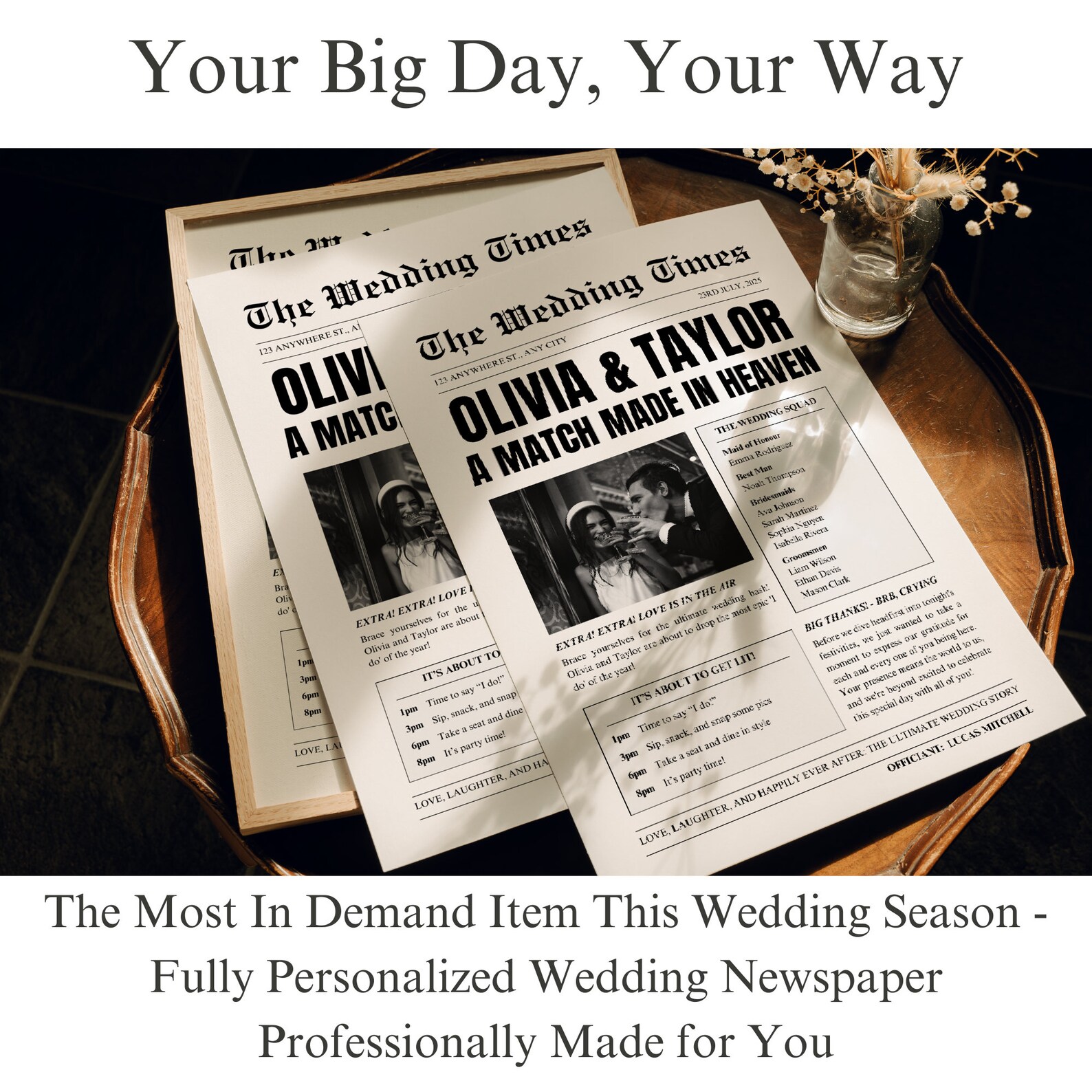 Ready to Print Custom Newspaper Wedding Program: Wedding Newspaper Made ...