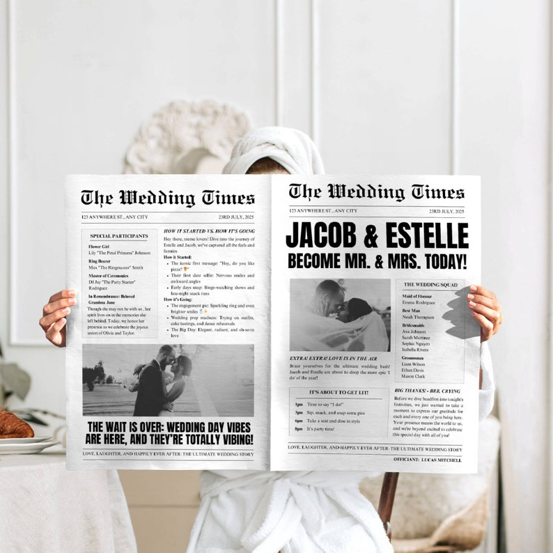 Custom Newspaper Wedding Program Template: Wedding Newspaper Wedding ...