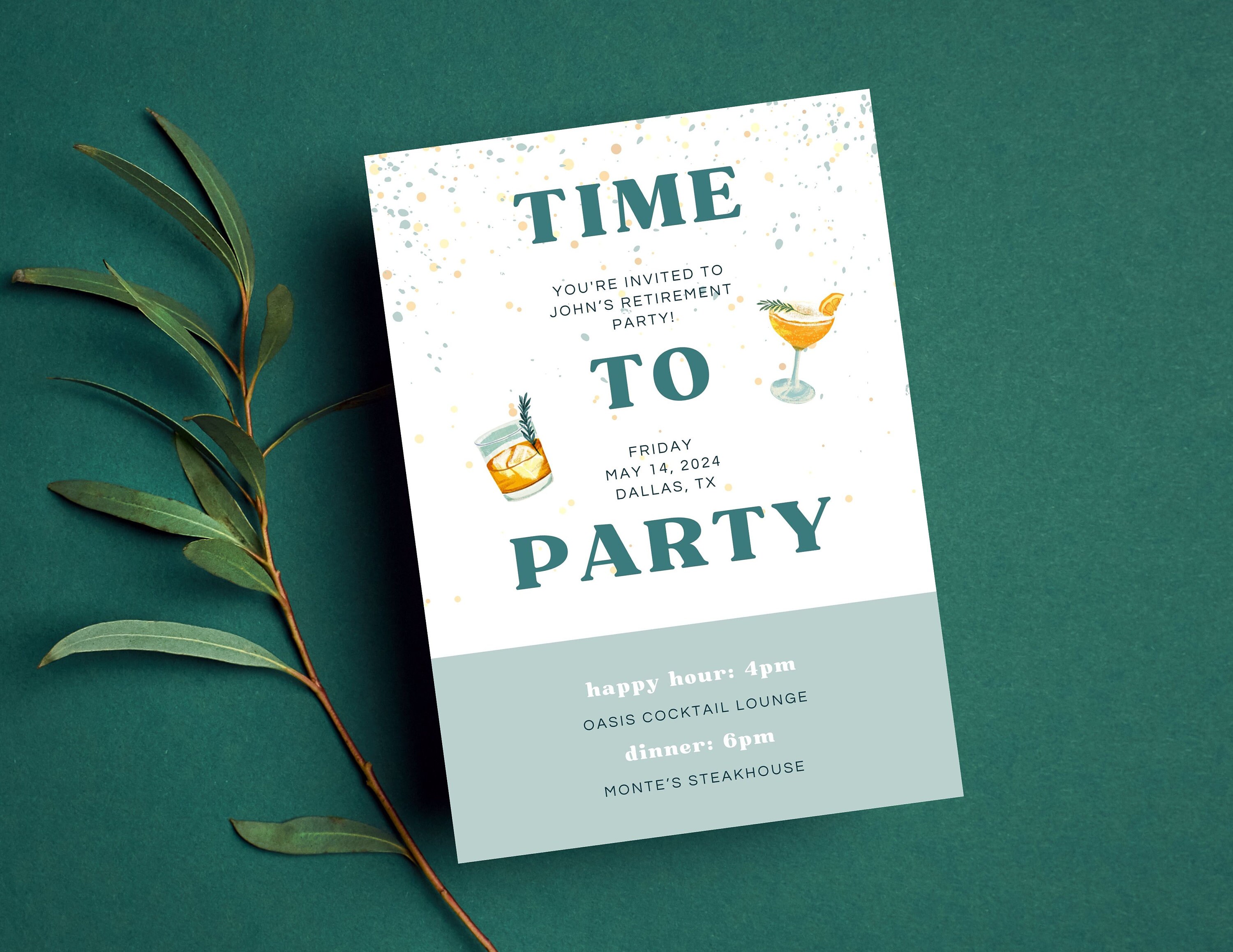 Modern Customizable Party Invitation Template Retirement, Cocktail ...