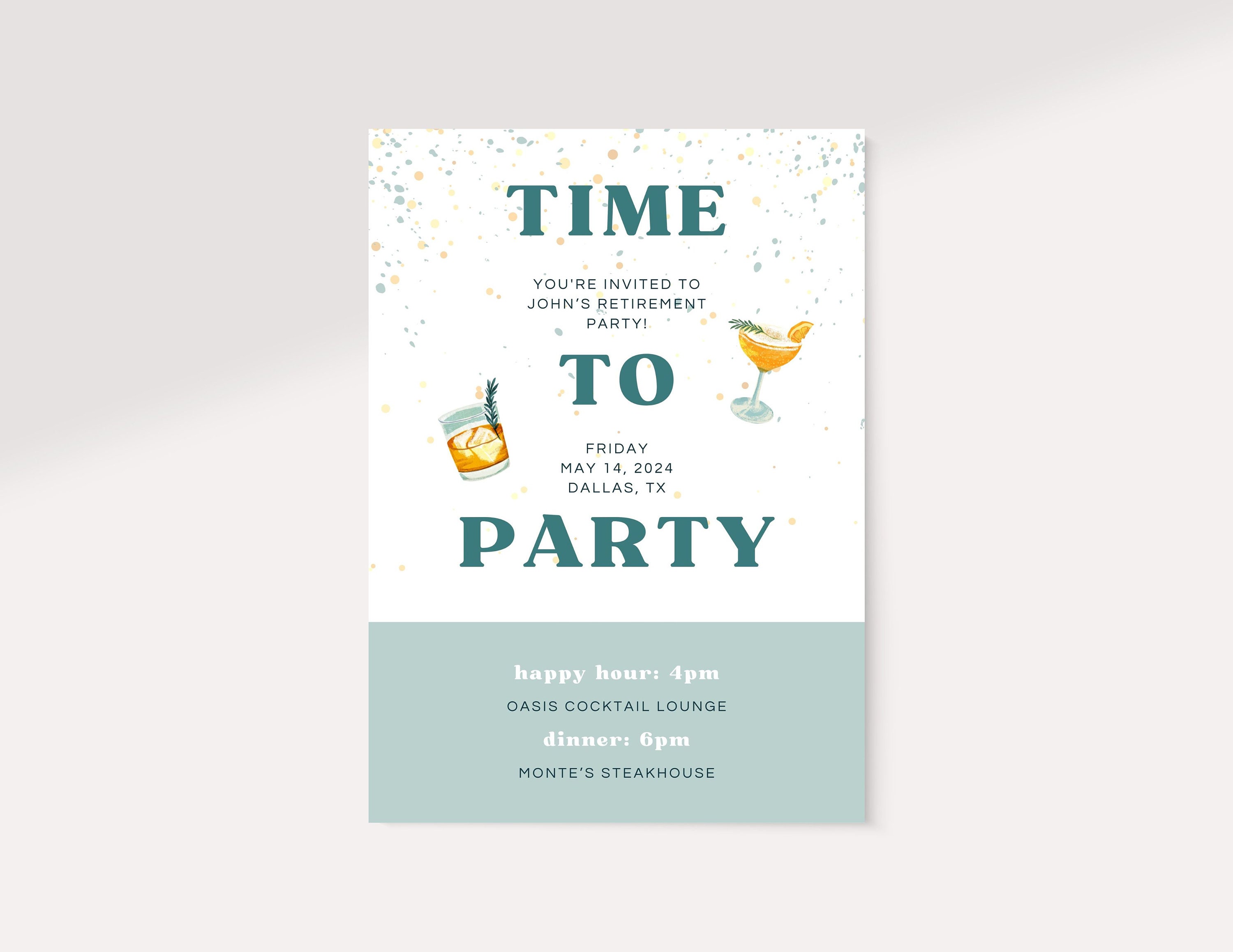 Modern Customizable Party Invitation Template - Retirement, Cocktail ...
