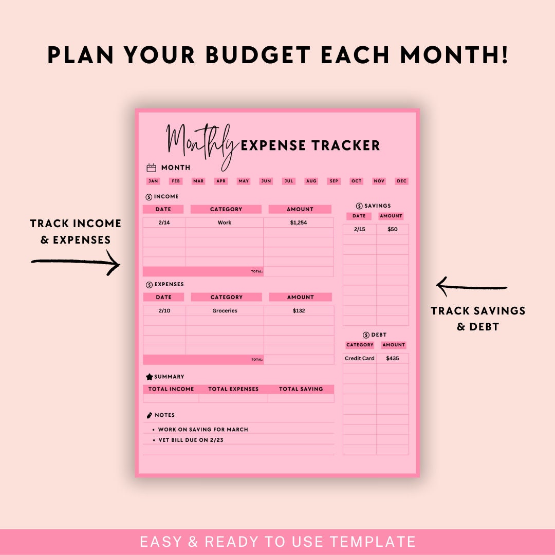 Monthly Budget Planner, Budget Tracker, Financial Planner Easy, Baddie ...