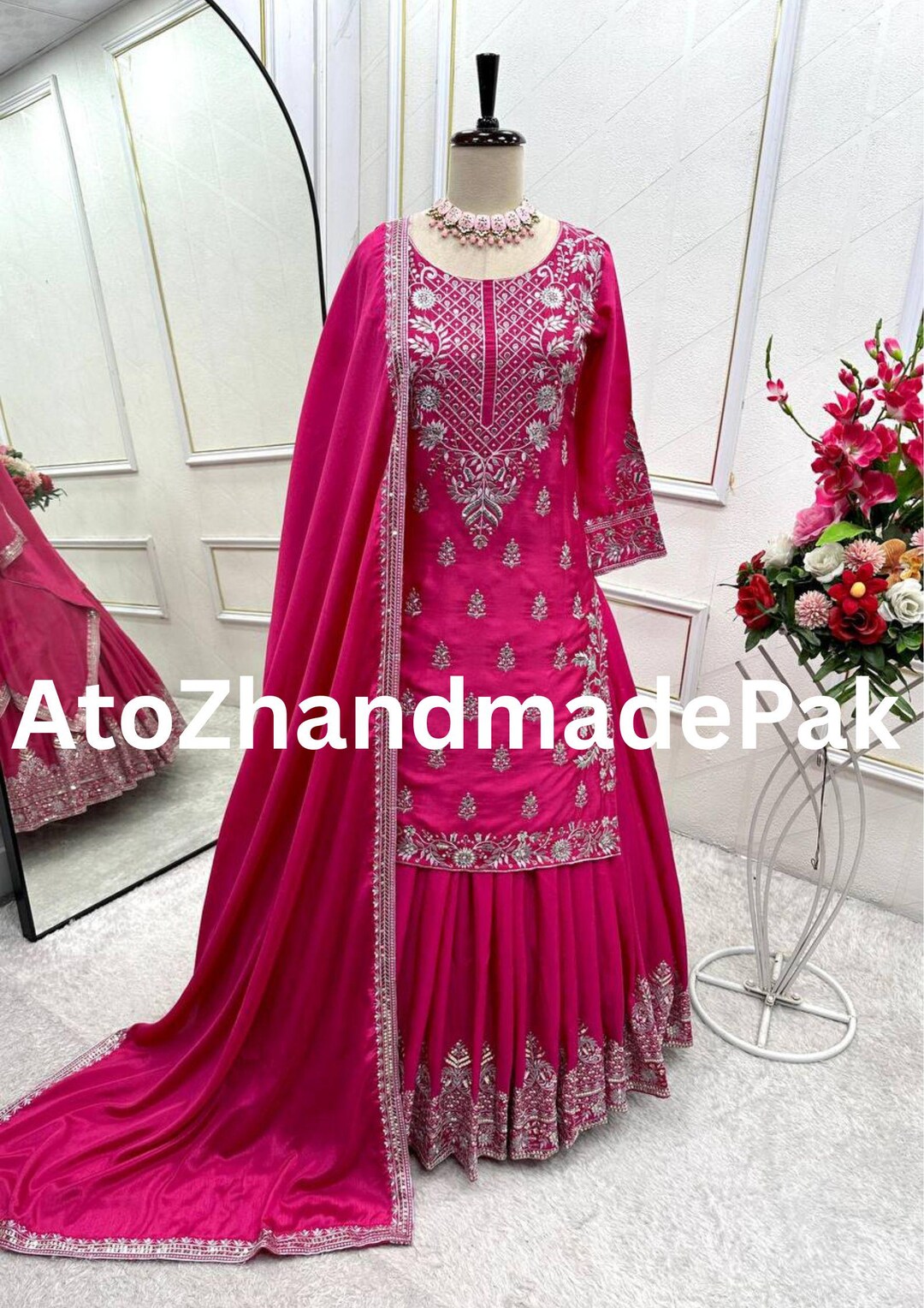 Pink Lehenga Pure Cinon Silk With Heavy Embroidery Sequence Work With ...