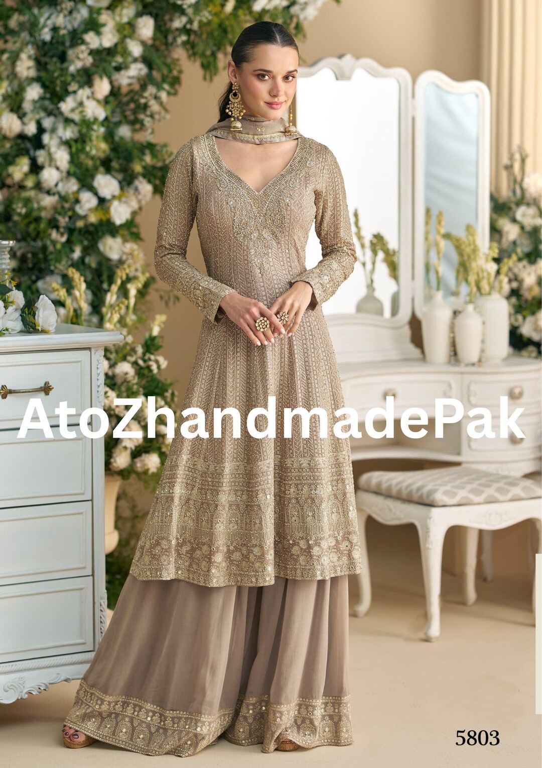 Golden Sharara Suit, Pakistan Wedding Outfit, Traditional Dress ...