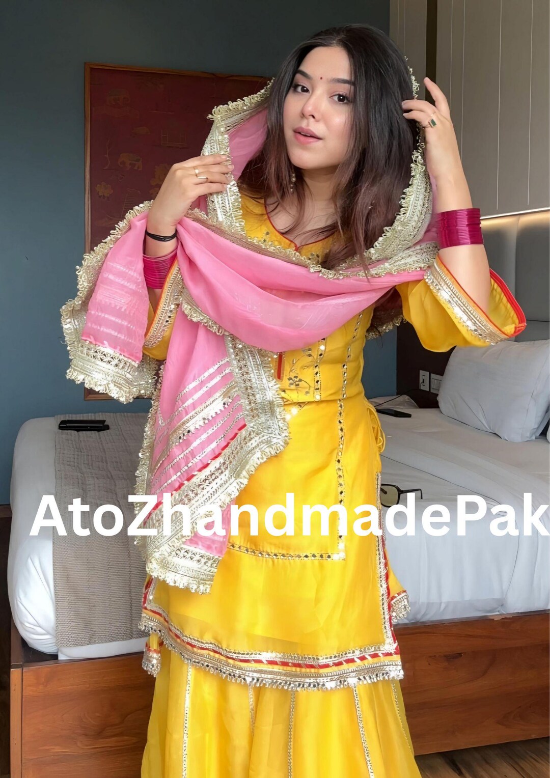 Yellow Sharara Suit Set Haldi Sharara With Organza Dupatta Pakistani ...