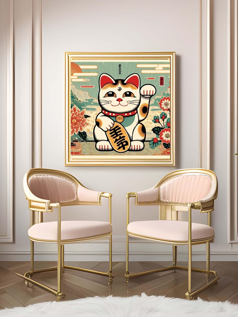 Maneki Neko Cat Art Print for a Cat Lover- Beckoning Cat Art Inspired ...