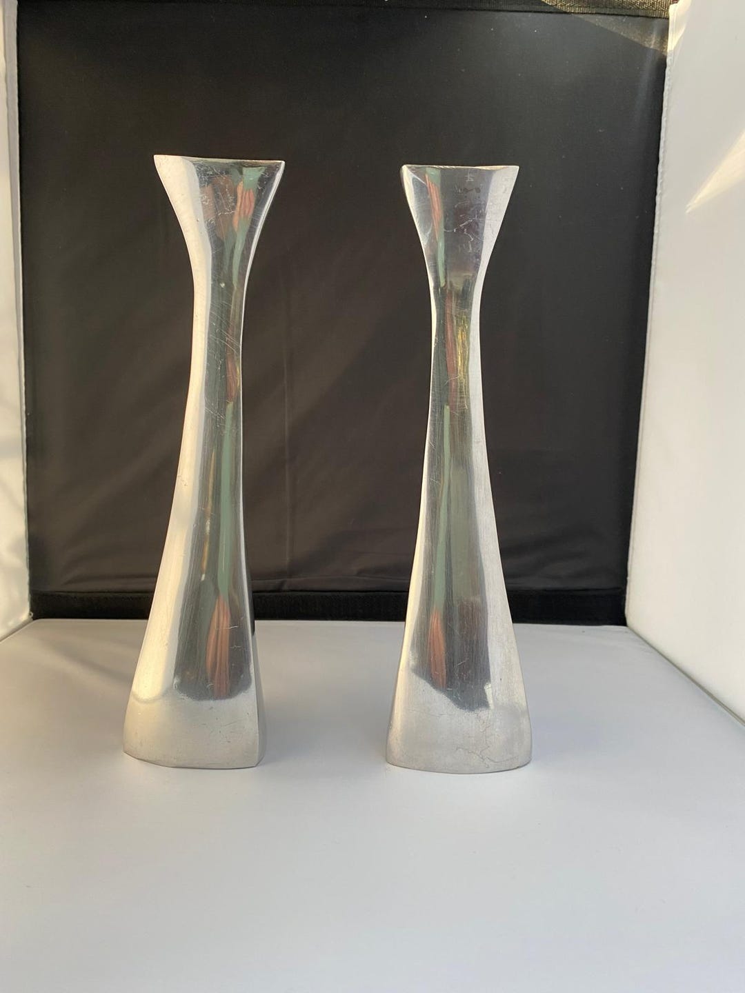 Candlestick Holder Pair - Nambe's 596 Tri-corner - Metal Alloy ...